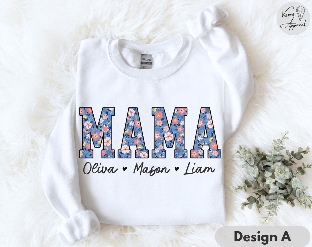 Custom Floral Mama Sweatshirt With Kids Name Personalized Mama Sweater ...