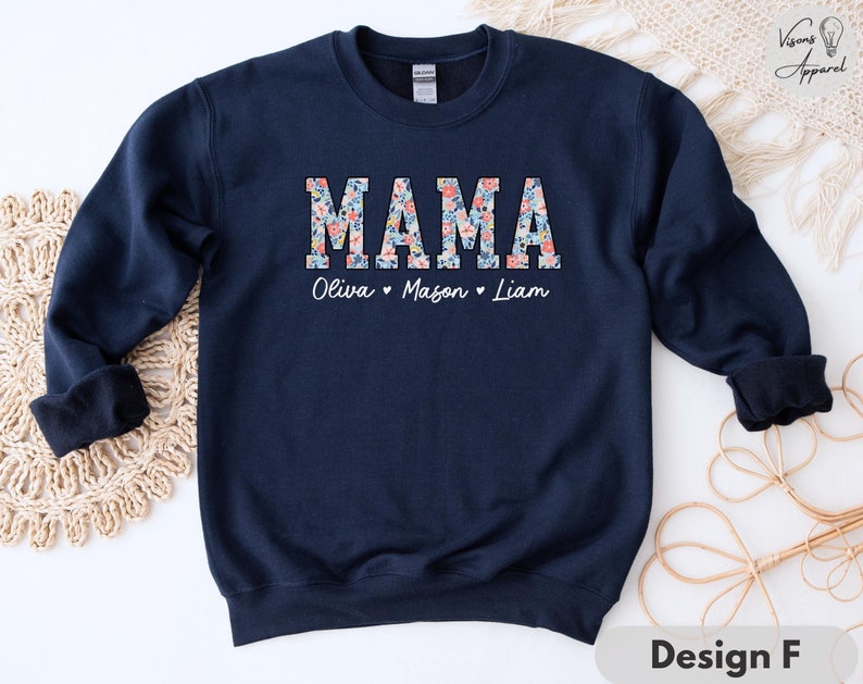 Custom Floral Mama Sweatshirt With Kids Name Personalized Mama Sweater ...