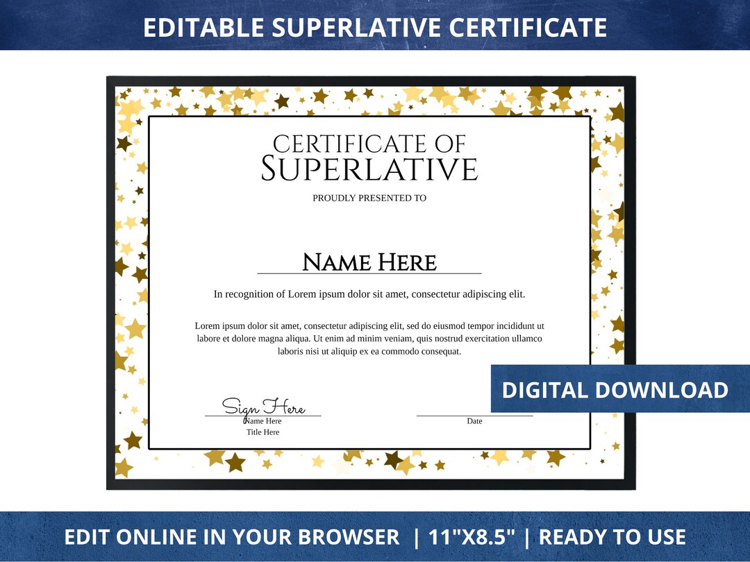 Editable Superlative Certificate Printable Superlative - Etsy