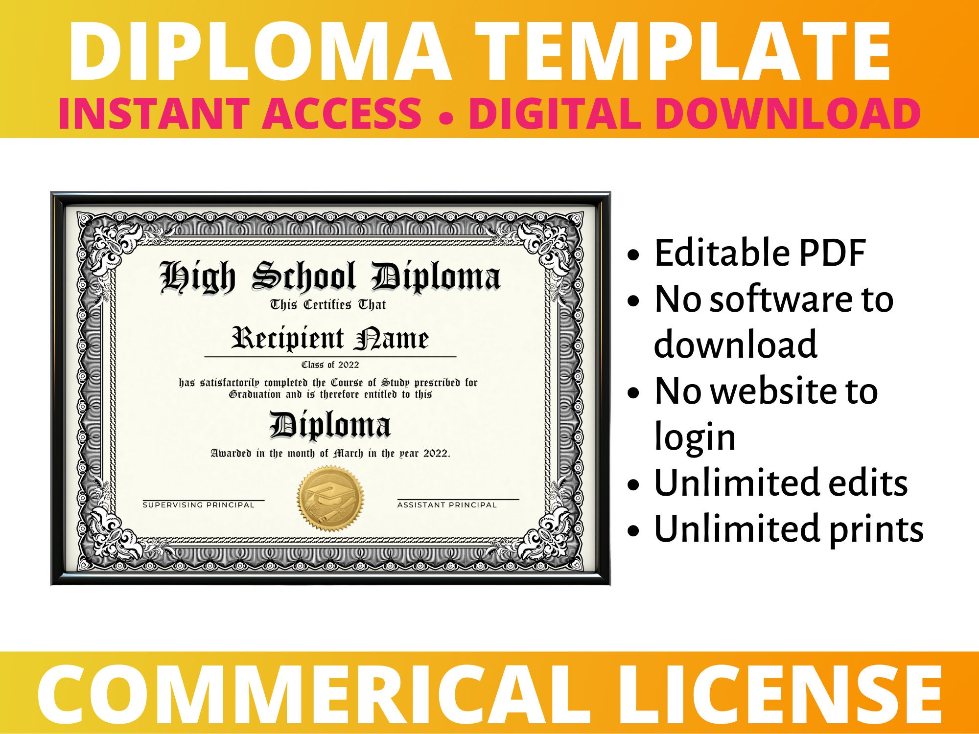 Editable Diploma High School Diploma Home School Diploma Etsy UK