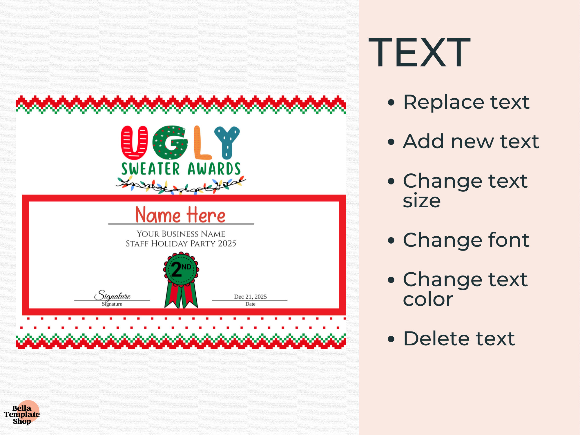Ugly Sweater Winner Certificate Template