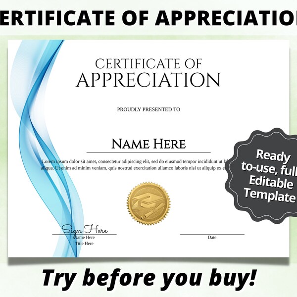 Employee Appreciation Certificate of Appreciation - Etsy