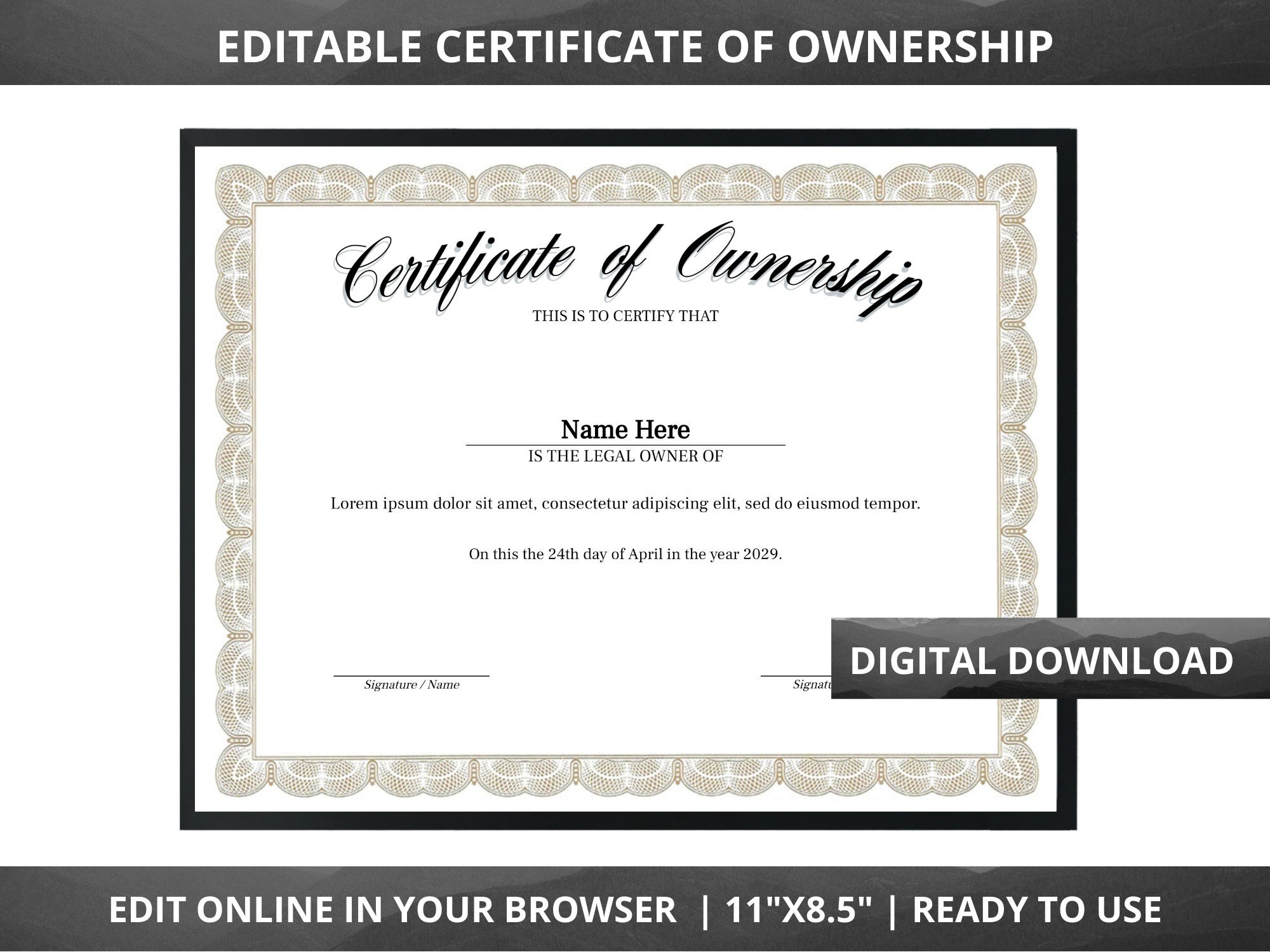 Ownership Certificate Template
