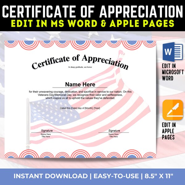 American Flag Certificate of Appreciation - Etsy