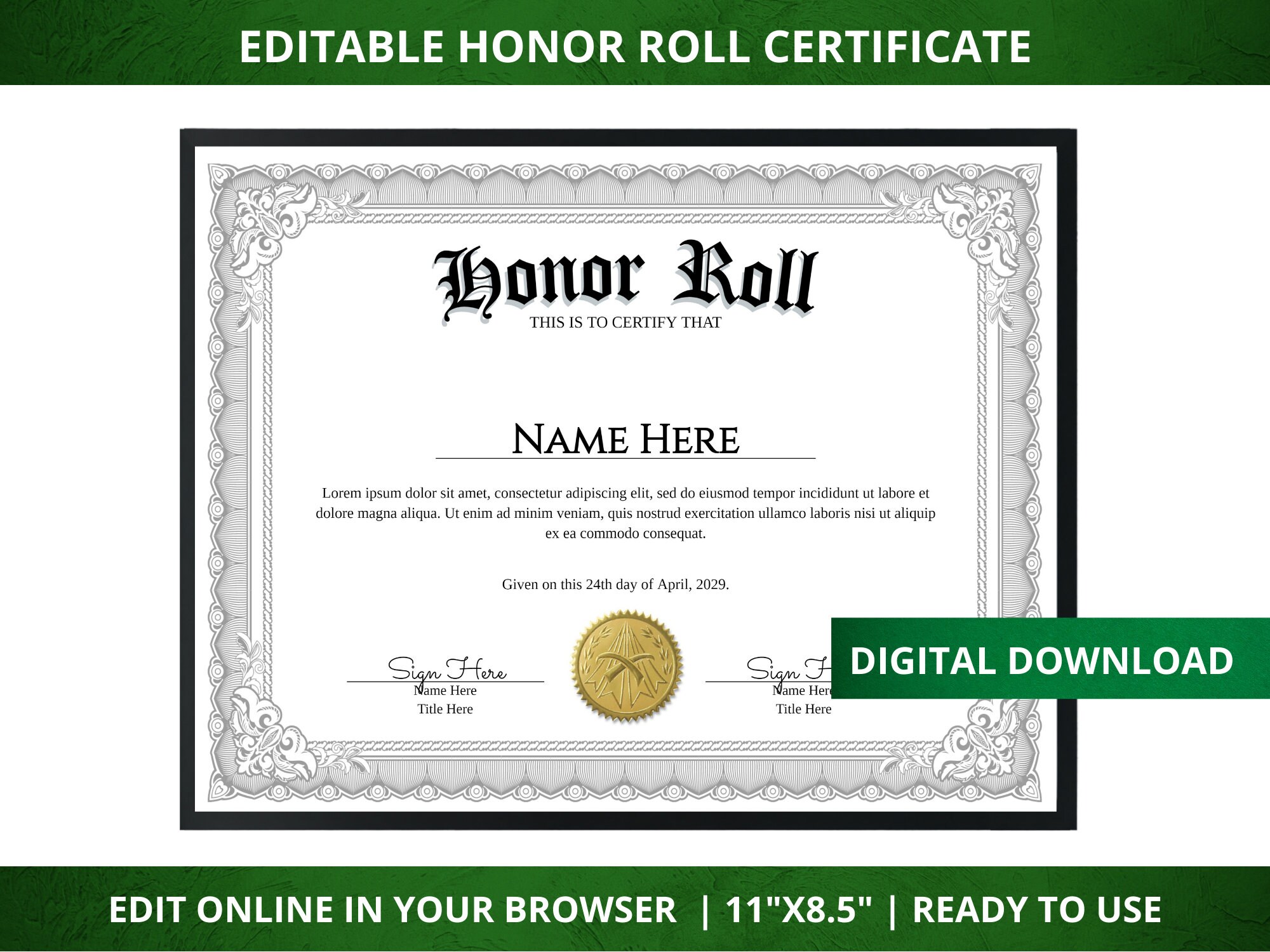 Honor Roll Certificate Template