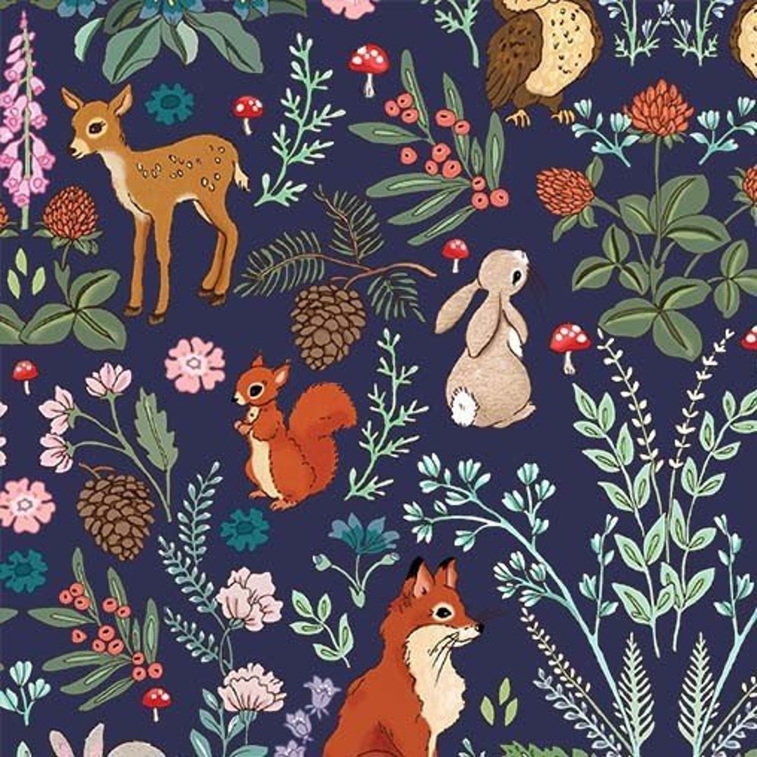 Midnight Forest Navy Forest Adventure Quilting Fabric From Michael ...