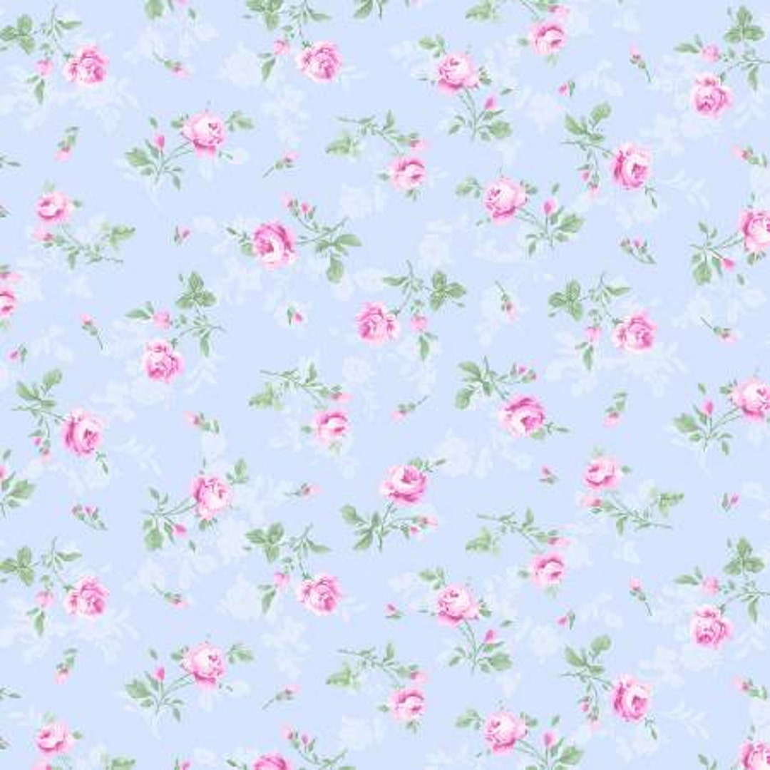 Cottage Charm Blue Tossed Antique Rose Quilt Fabric From Timeless ...