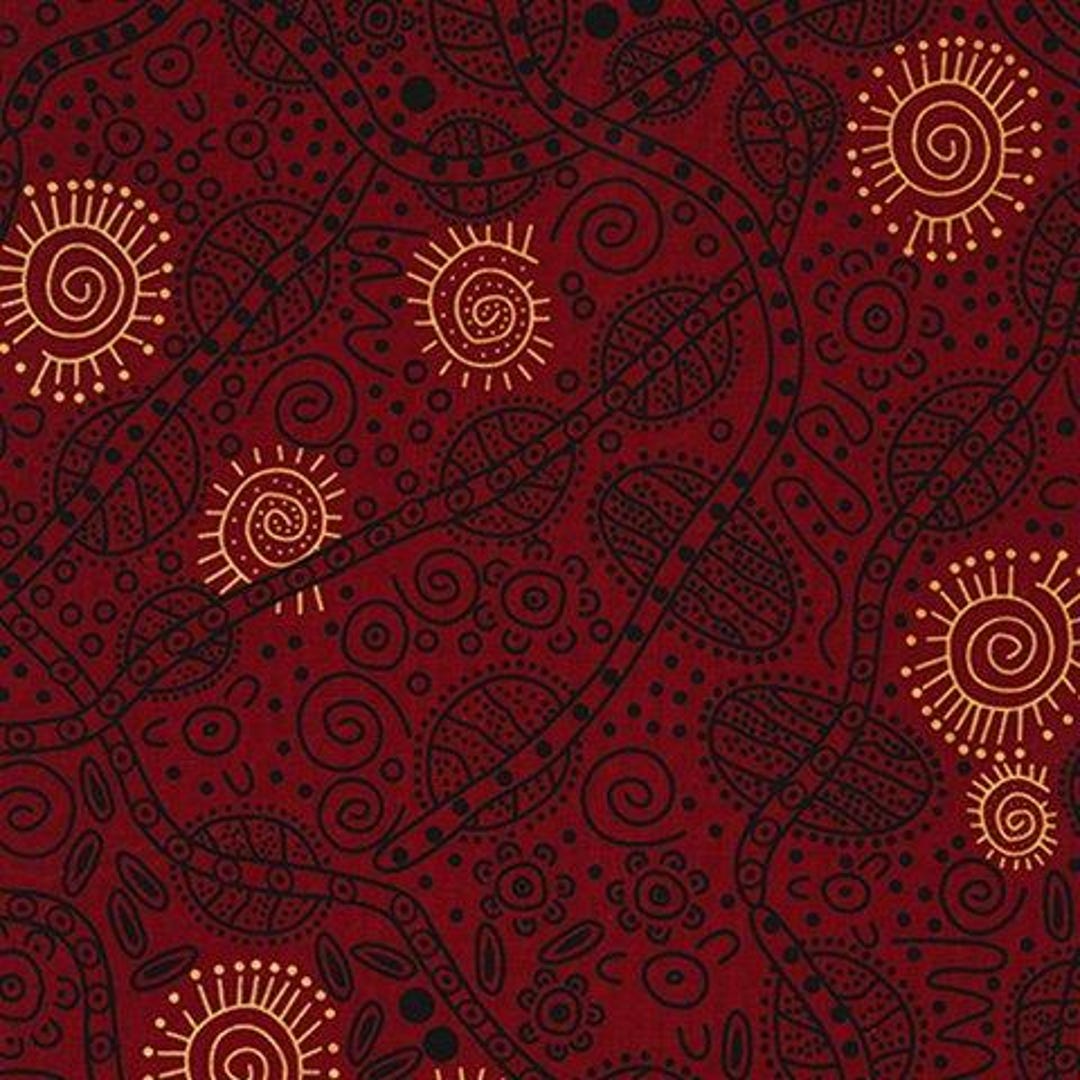 Aboriginal - Bush Tucker Red - Premium 100% Cotton Fabric by M&S ...