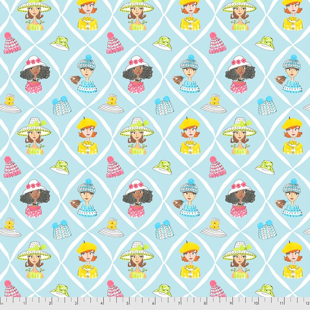 Calendar Girls - Blue Happy Hatters - Premium 100% Cotton Fabric by ...