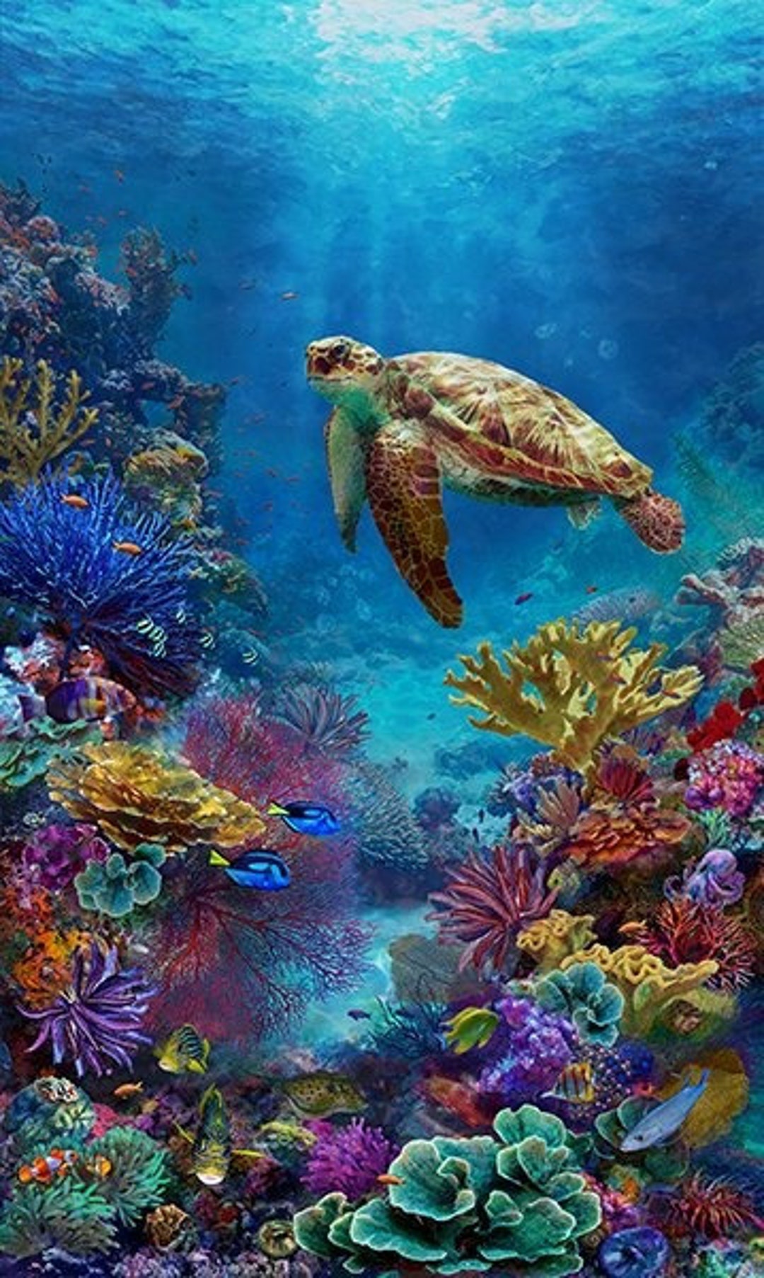 304 Tides of Color Ocean Turtle Cotton Quilting Panel 26-1/4 X WOF by ...