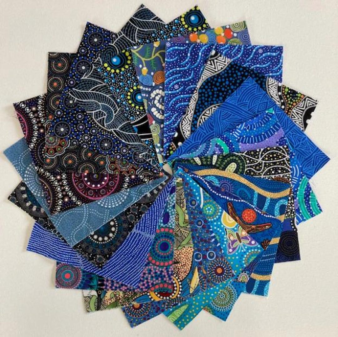 Aboriginal - Dreamtime Square Pack Five Inch Blue - Premium 100% Cotton ...
