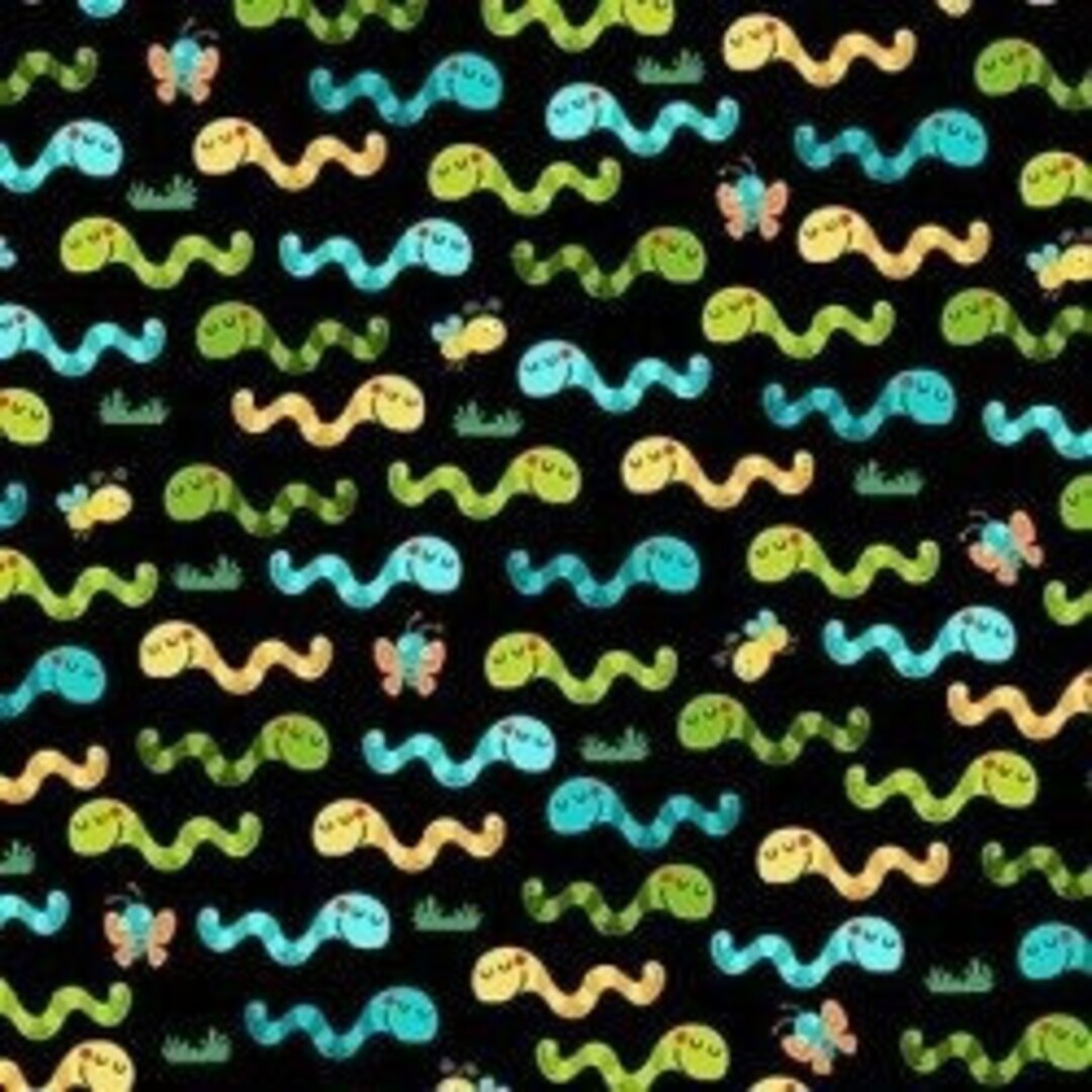 Wild Party Worms With Black Background Quilt Fabric by Michael Miller ...