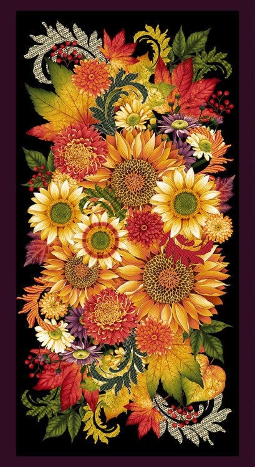 Black Autumn Flourish Panel by Art Loft for Studio E Fabrics 24 Panel ...