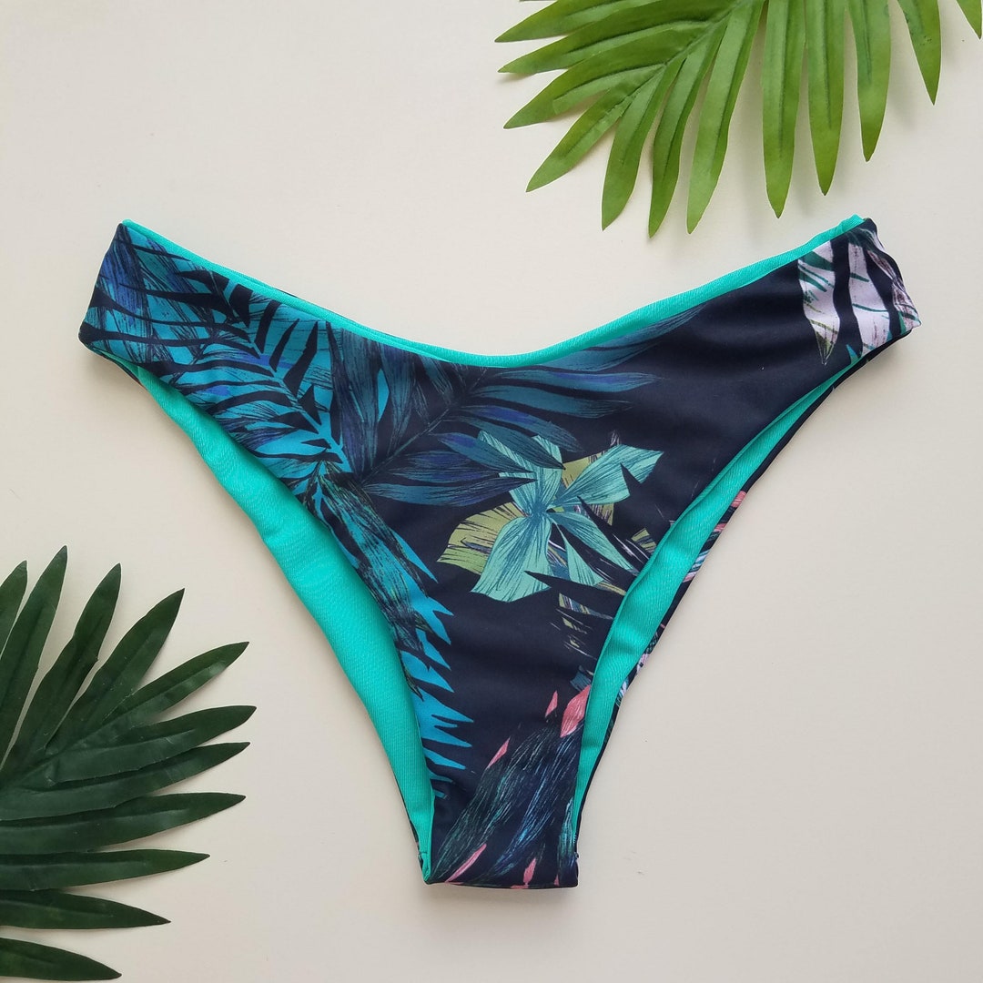 Small | Bikini Bottoms High Cut Minimal Tropical Leaves - Etsy