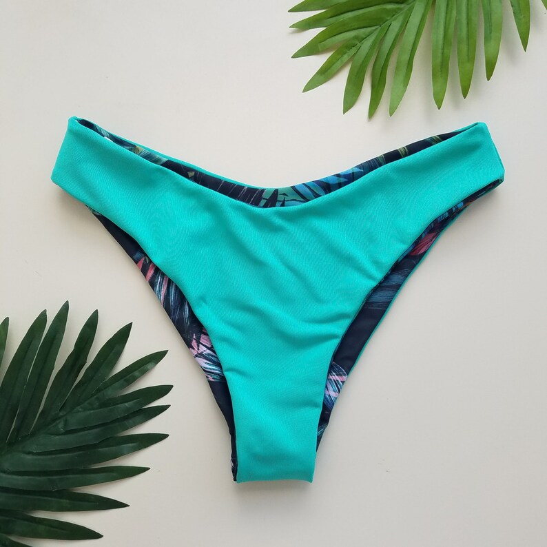 Small | Bikini Bottoms High Cut Minimal Tropical Leaves - Etsy