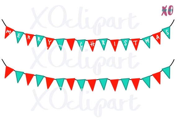 Merry Christmas Red and Green Clip Art Bunting PNG for - Etsy