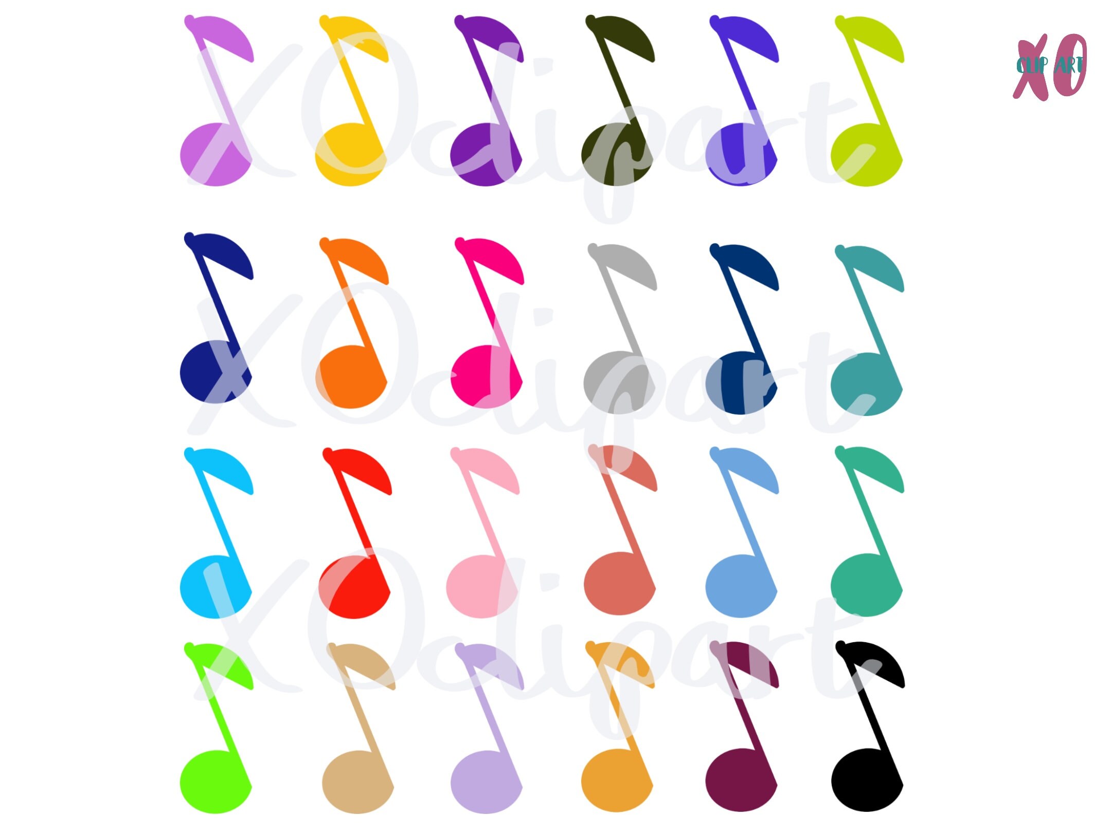 24 Colorful Music Notes Clip Art Pngs Small - Etsy
