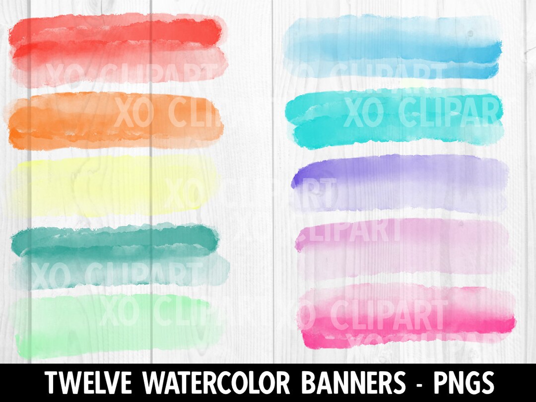 Twelve Watercolor Banner Pngs Clip Art - Etsy