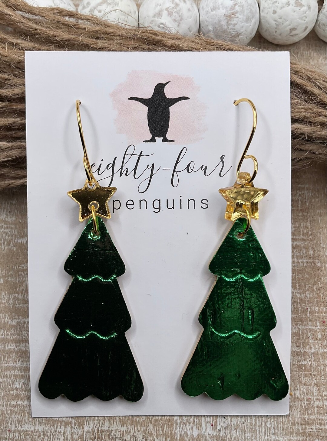 Green Metallic Christmas Tree Leather Backed Cork Earrings - Etsy