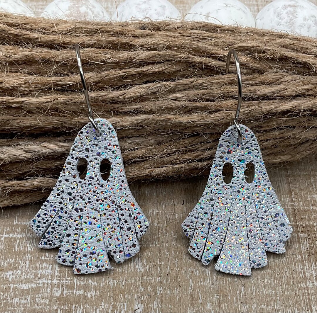White Holographic Sparkle Ghost Genuine Leather Halloween Ghost Boo ...