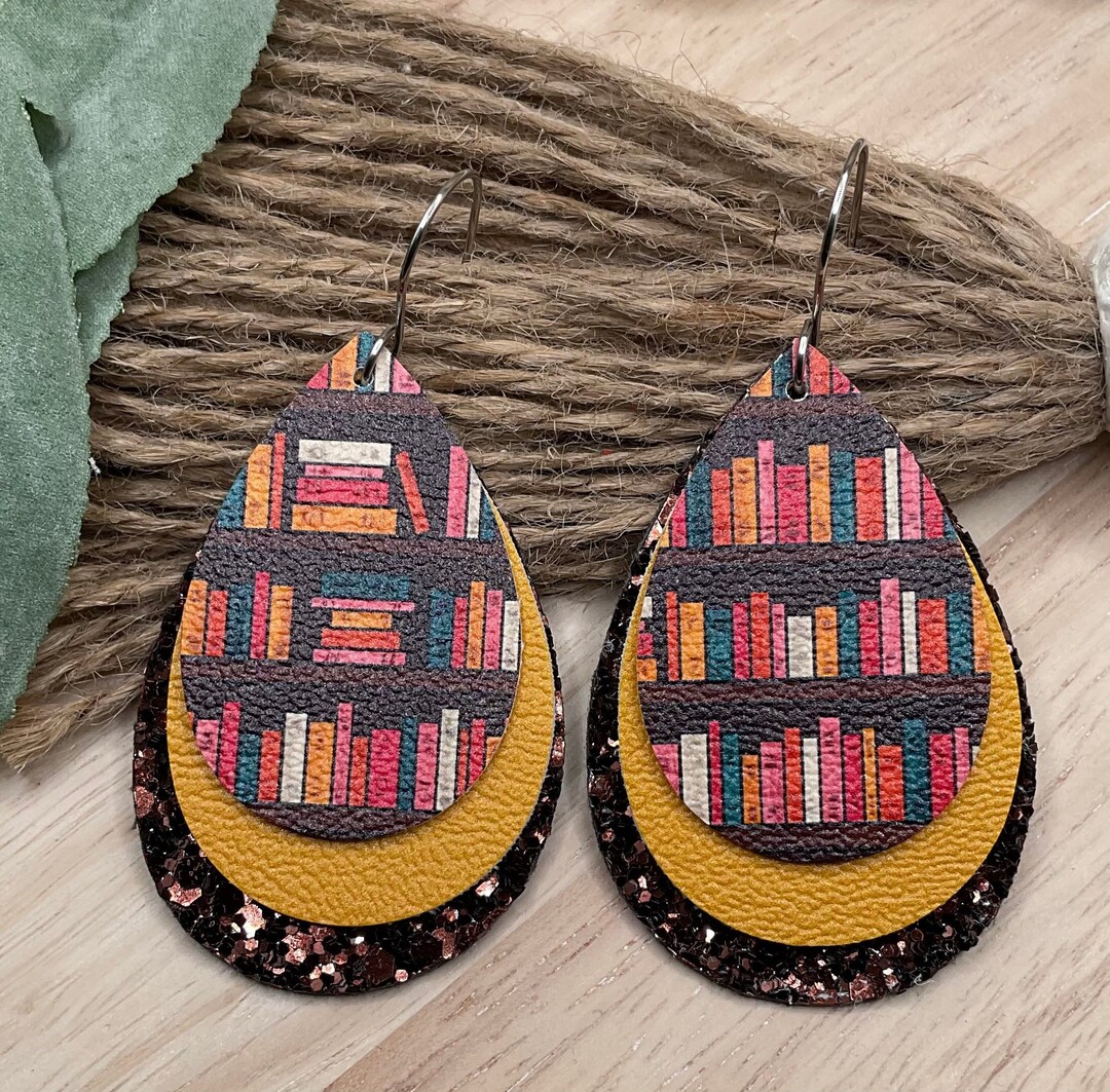 3 Layer Faux Teardrop Earrings I Love to Read Books Book Shelves ...