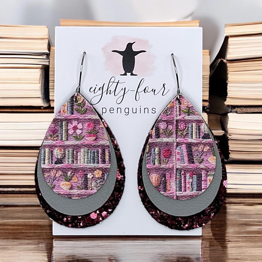 Pink Bookshelf ~ 3 Layer Faux Teardrop Earrings ~ I Love to Read ...