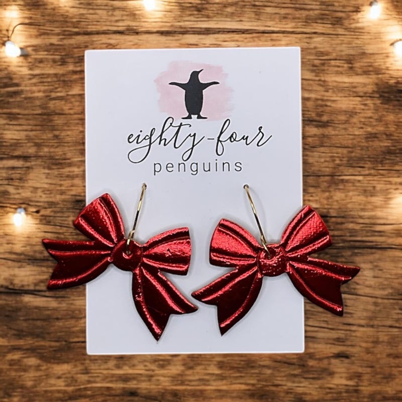 Red Sparkle Bow Earrings - Etsy