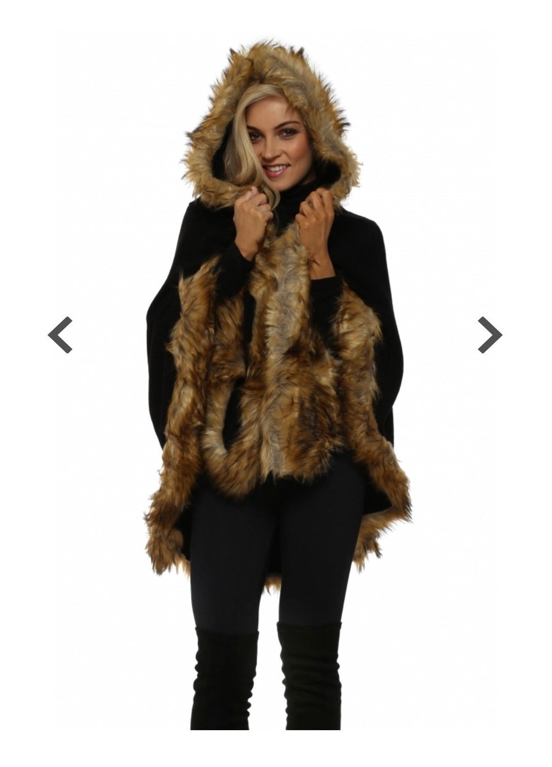 Black Hooded Fox Faux Fur Swing Cape - Etsy UK