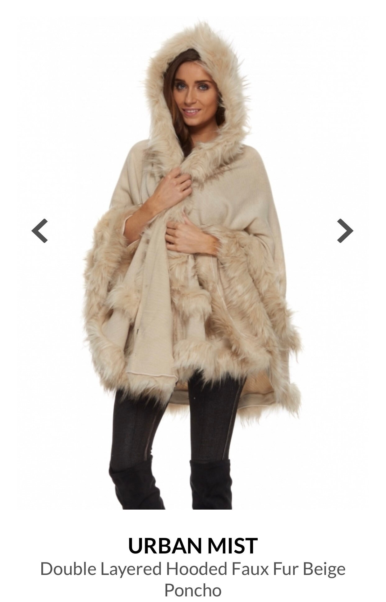Short Faux Fur Trim Hooded Cape Poncho With Thick Cuff BEIGE - Etsy