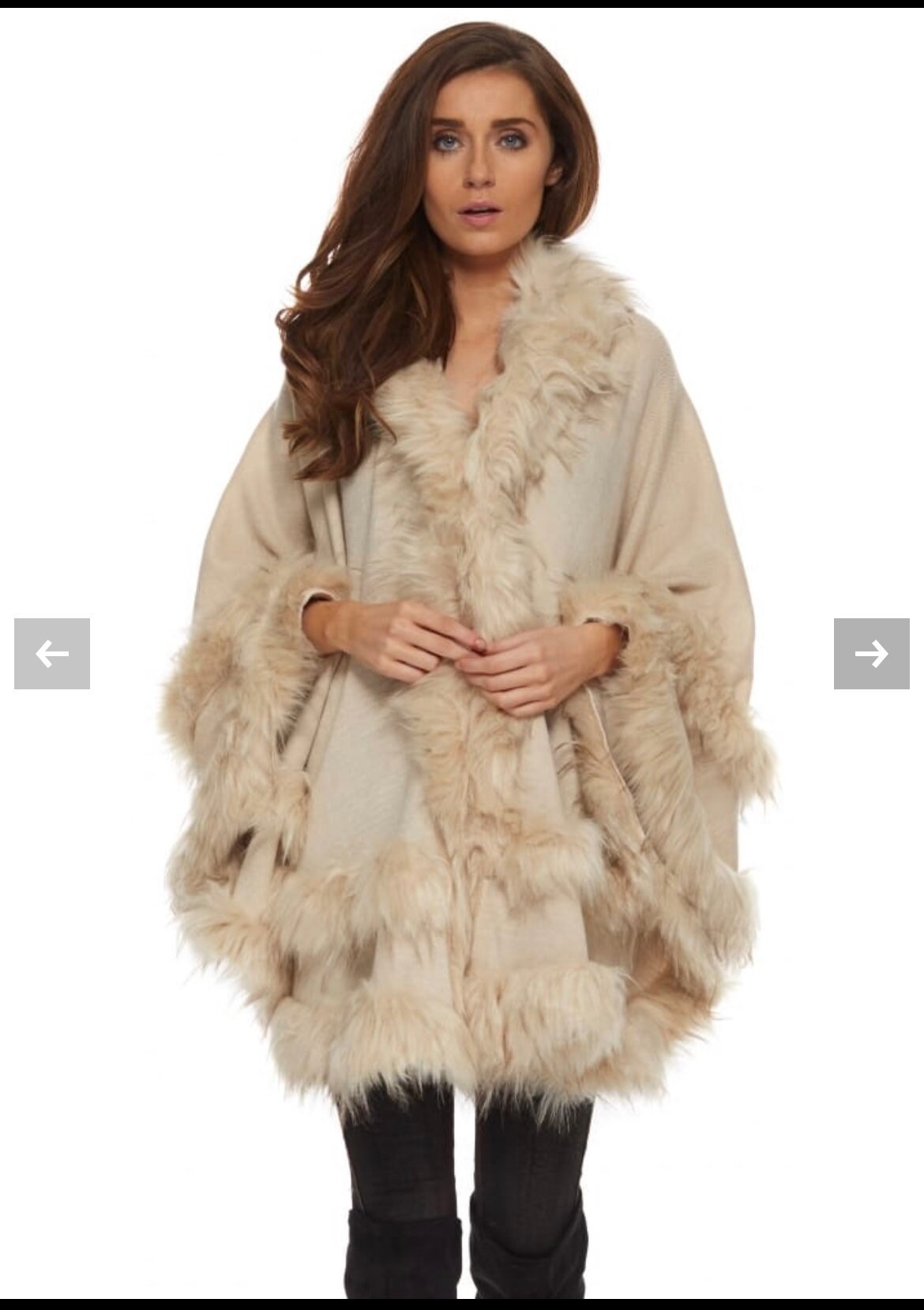 Short Faux Fur Trim Hooded Cape Poncho With Thick Cuff BEIGE | Etsy