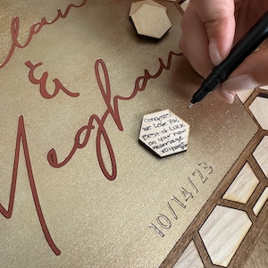 Guest Book Alternative Hexagon Wedding Wood Unique Bright Guestbook ...