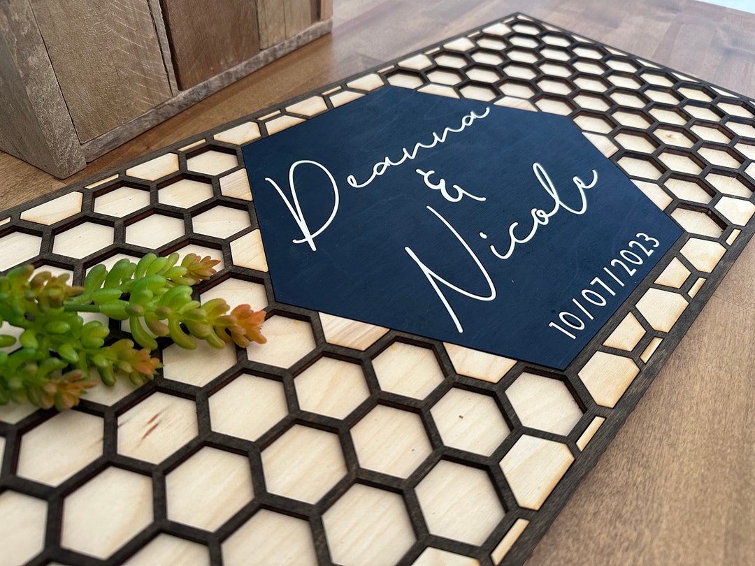 Guest Book Alternative Hexagon Wedding Wood Unique Bright Guestbook ...