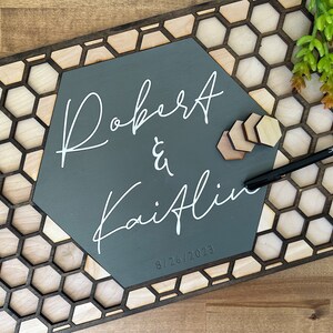Guest Book Alternative Hexagon Wedding Wood Unique Bright Guestbook ...
