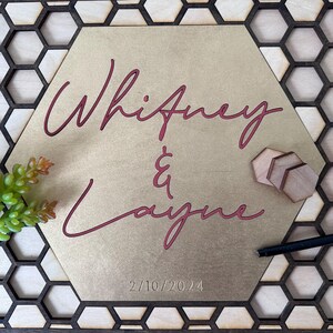 Guest Book Alternative Hexagon Wedding Wood Unique Bright Guestbook ...