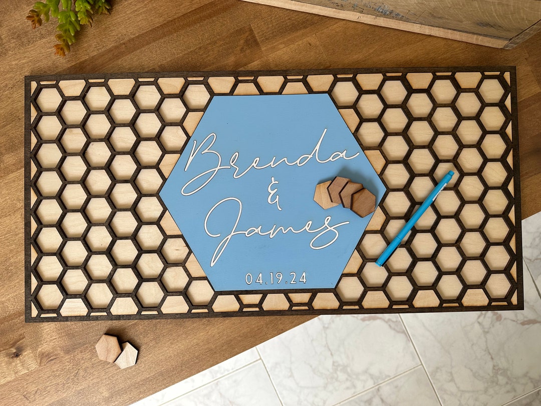 Guest Book Alternative Hexagon Wedding Wood Unique Bright Guestbook ...
