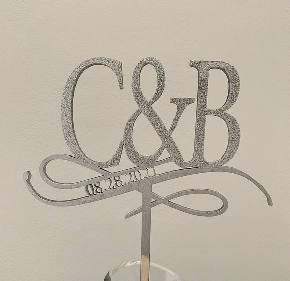 Wood Wedding Cake Topper Initials GLITTER Personalized Name | Etsy