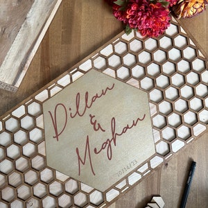 Guest Book Alternative Hexagon Wedding Wood Unique Bright Guestbook ...