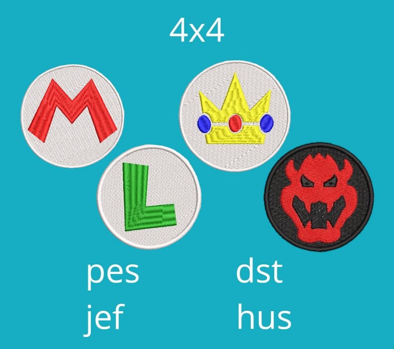 Embroidery Design Movie Mario Bros Logos- 4 Designs Mario, Luigi, Peach ...