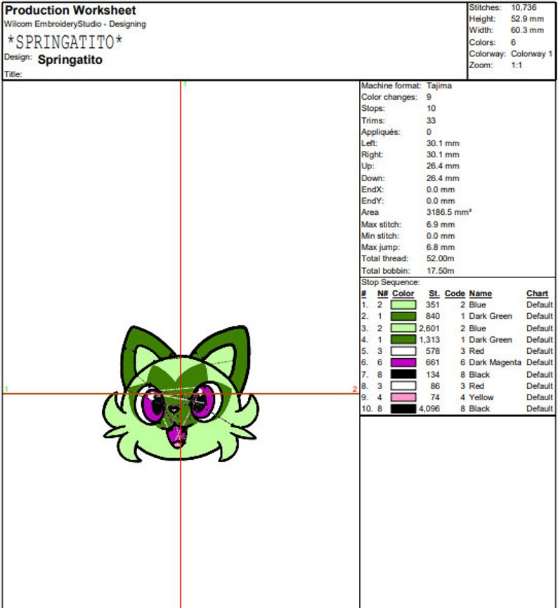 Pokémon Sprigatito Embroidery Design Pattern Design for Embroidery ...