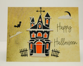 Halloween Haunted House Card - Etsy