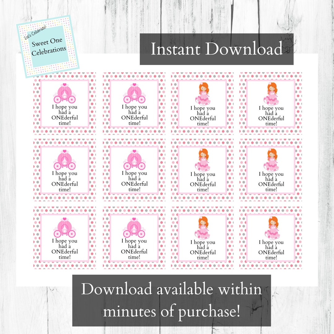 Princess First Birthday Party Printable Favor Tag Red Hair - Etsy