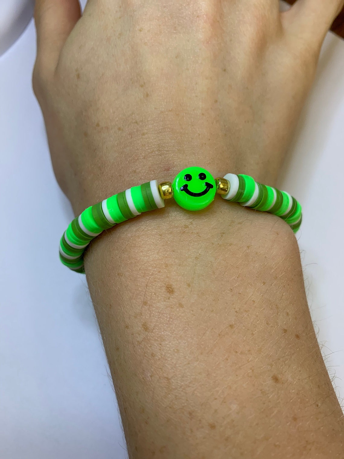 Smiley Face Clay Bead Bracelet - Etsy