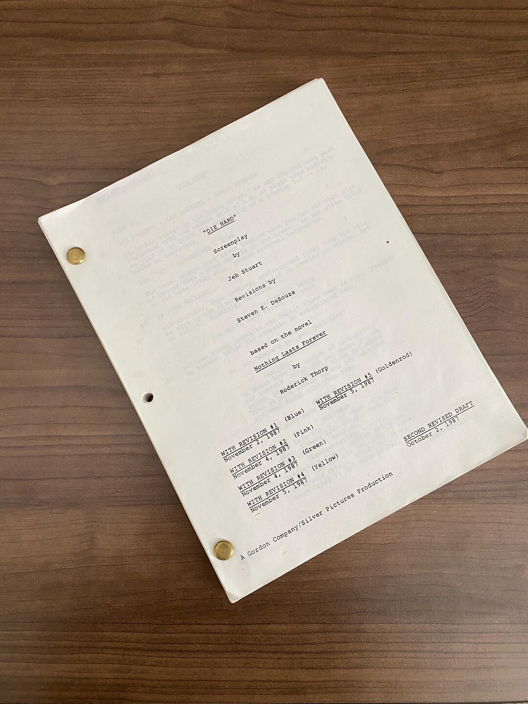Die Hard (1988) Original Screenplay From Writer Steven E. De Souza's Personal Collection - Etsy
