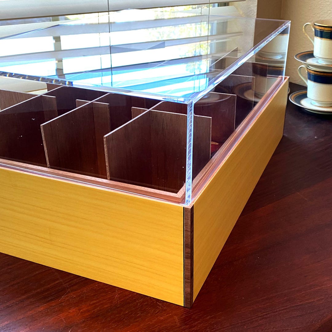 600 CT - Yellow Sycamore Tea Box With Mahogany Inside and Swede Leather ...