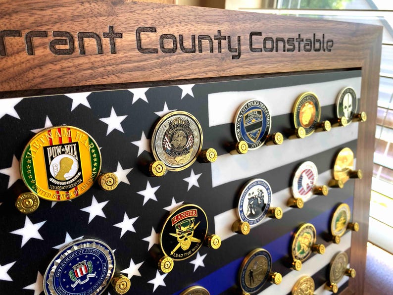 24CT USA Thin White Line Flag Coin Display to Showcase on the Wall or ...