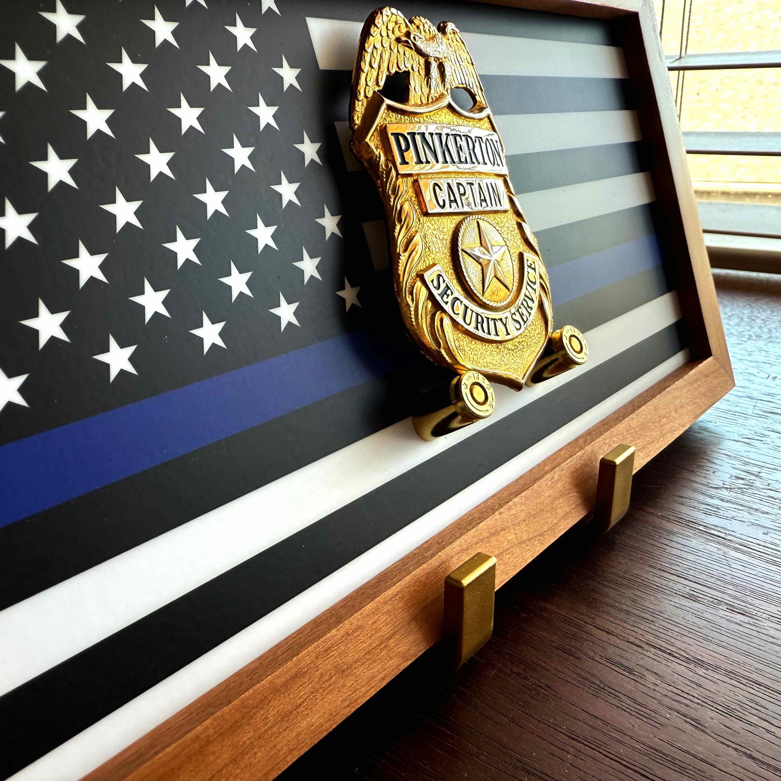 Police Flag Single Badge Display to Showcase on the Wall or Desk ...