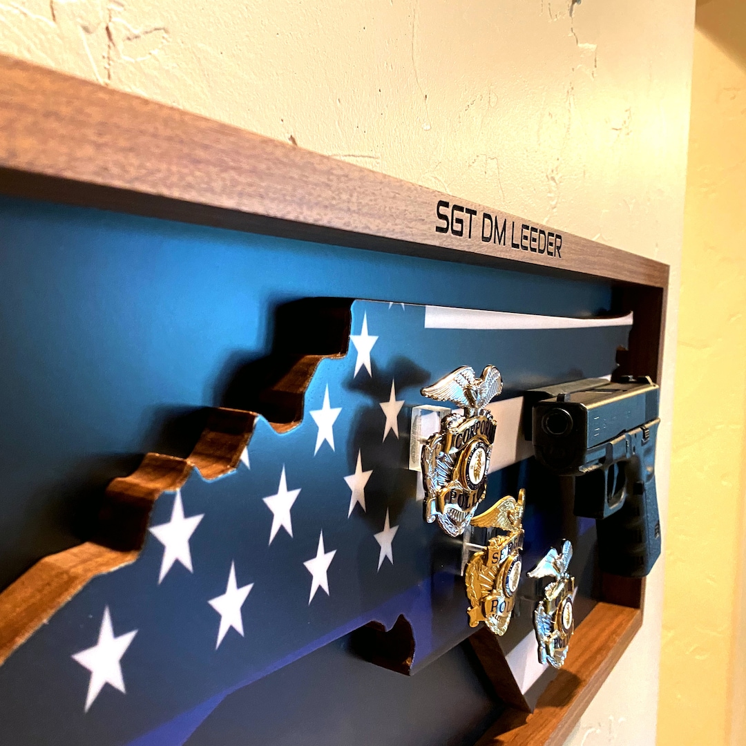 State Police Flag Badge and Pistol Display (any State Can Be Made) - Etsy