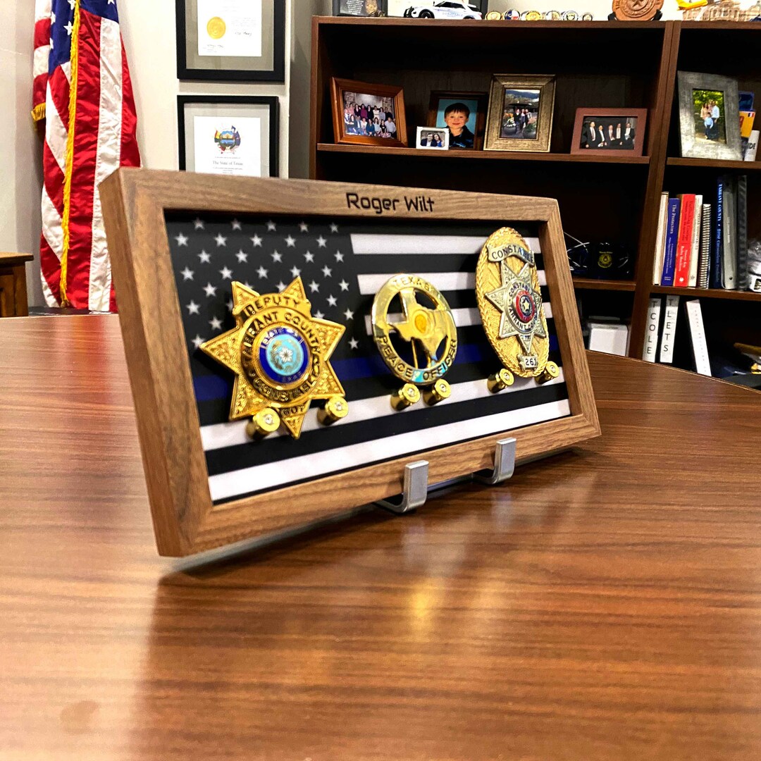 Police Flag Badge Display to Showcase on the Wall or Desk. Perfect Gift ...