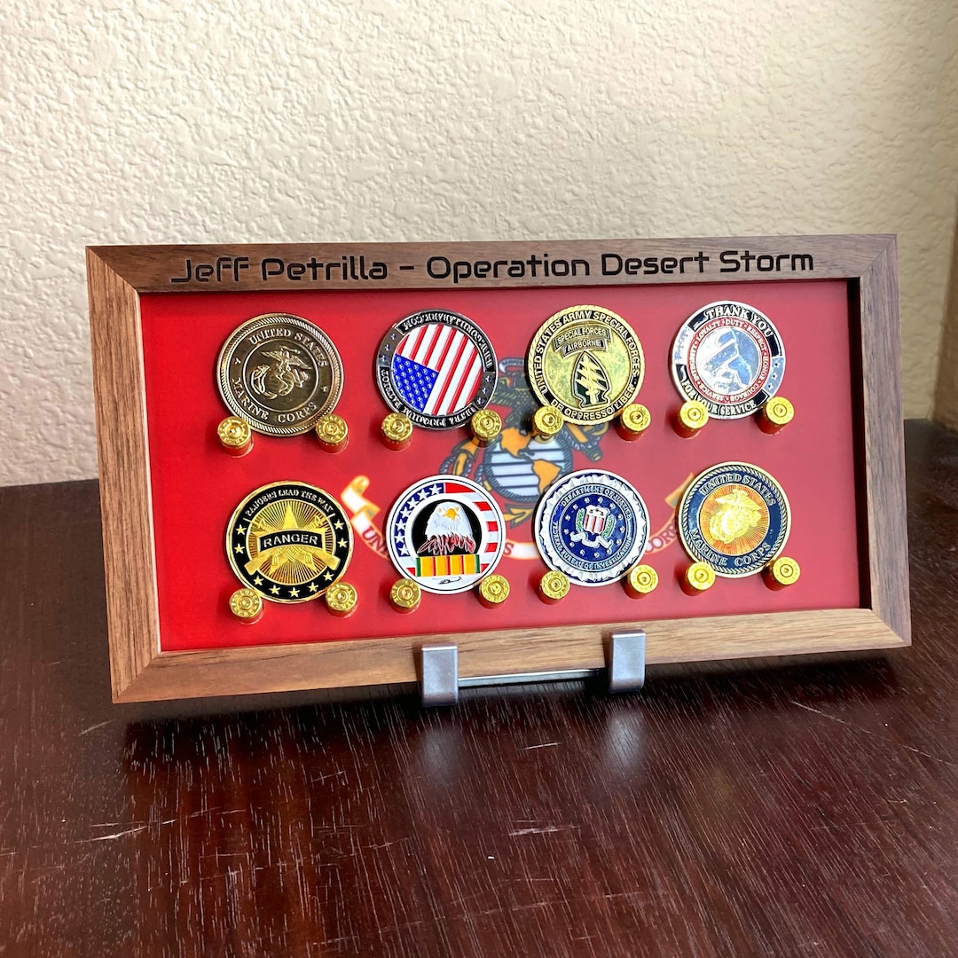 8CT USMC Flag Coin Display to Showcase on the Wall or Desk. Perfect ...