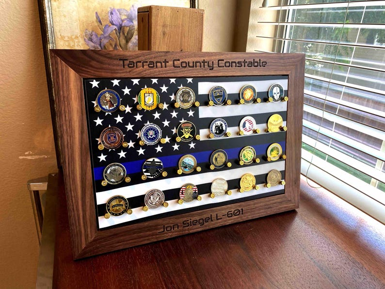 24CT USA Thin White Line Flag Coin Display to Showcase on the Wall or ...